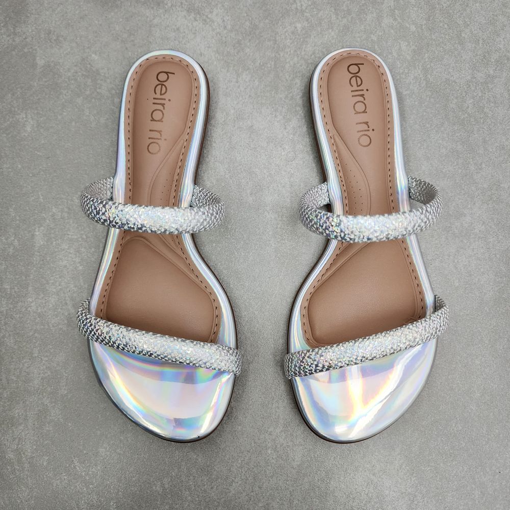 Rasteira Beira Rio Com 2 Tiras - Prata - Vanda Calçados