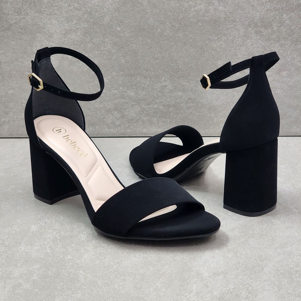 Sandália Bebecê Com Traseiro e Salto Médio - Nobuck Preto - Vanda Calçados