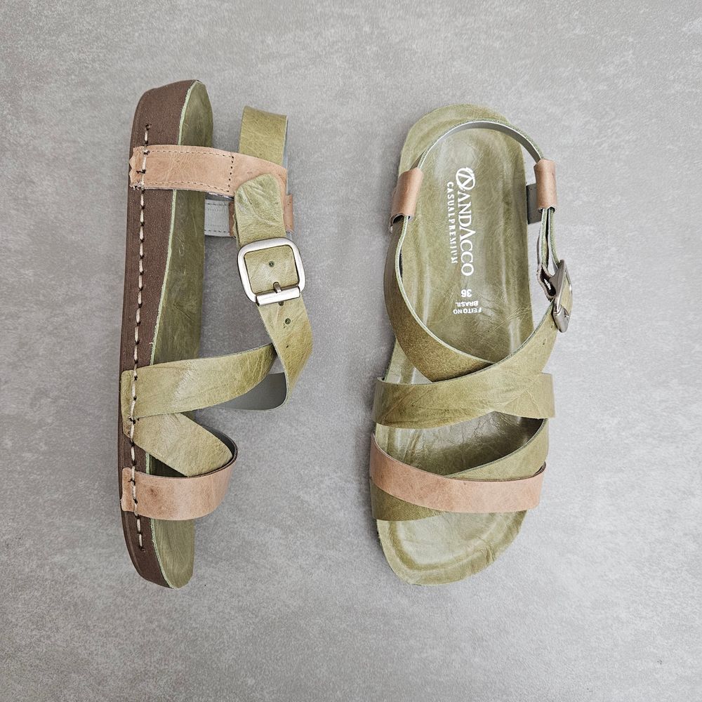 Sandália Andacco Goa Em couro Com Fivela - Verde - Vanda Calçados