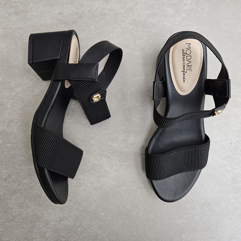 Sandália Feminina Modare Salto Bloco Elástico - Preto - Vanda Calçados